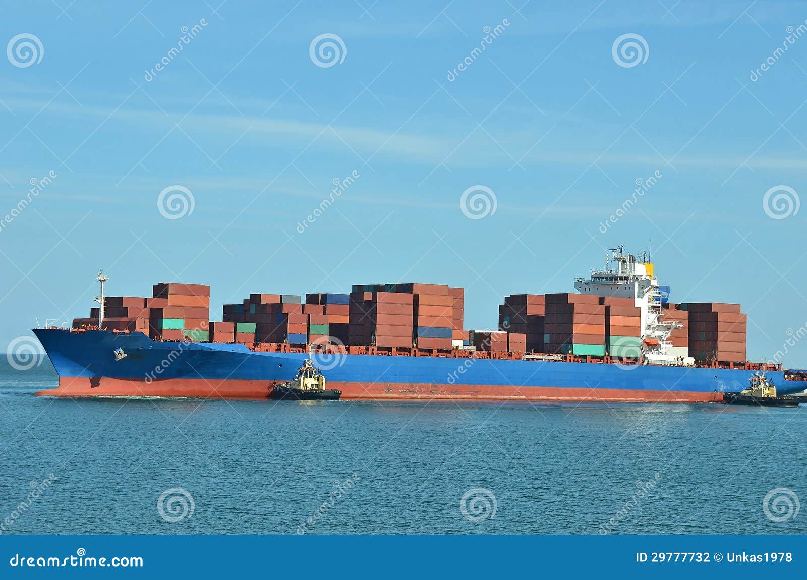 Container Stack on Freight Ship Stock Photo - Image of pier, gantry ...