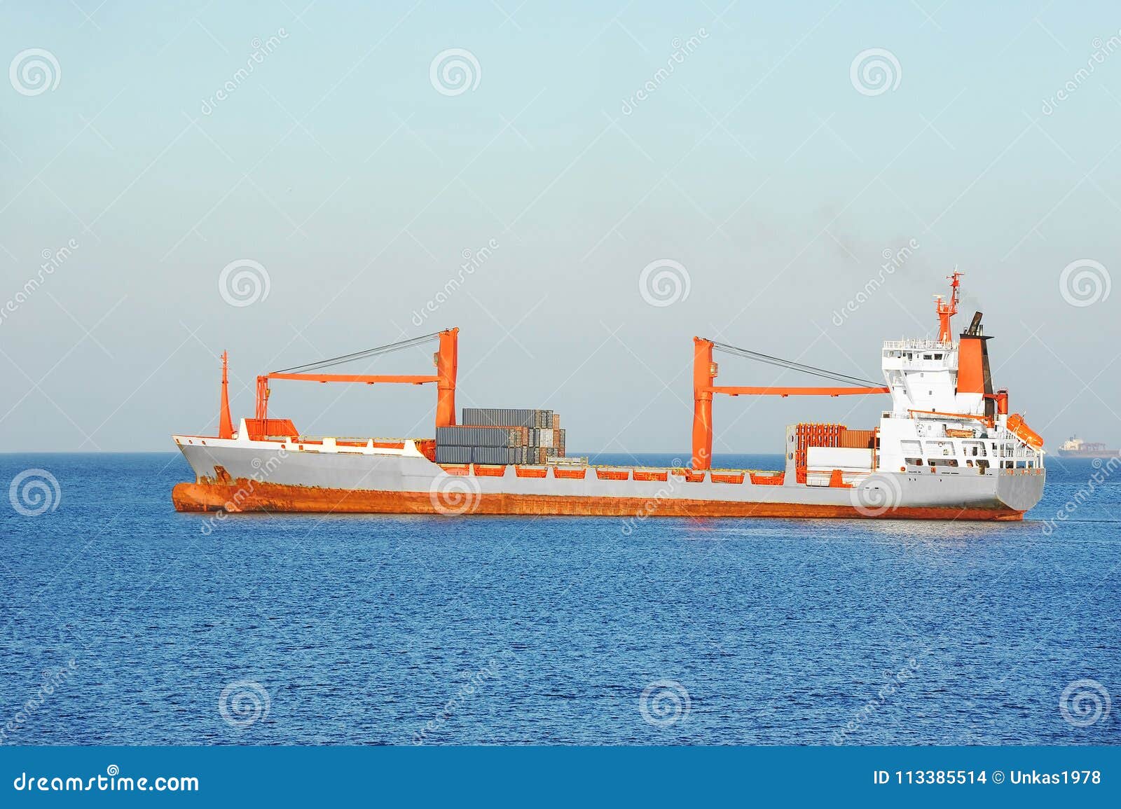 Container Stack on Freight Ship Stock Photo - Image of harbor, crane ...