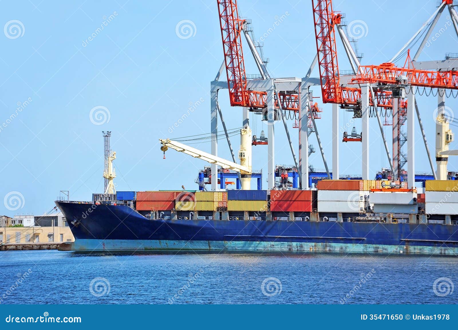 Container Stack on Freight Ship Stock Photo - Image of harbor, mooring ...