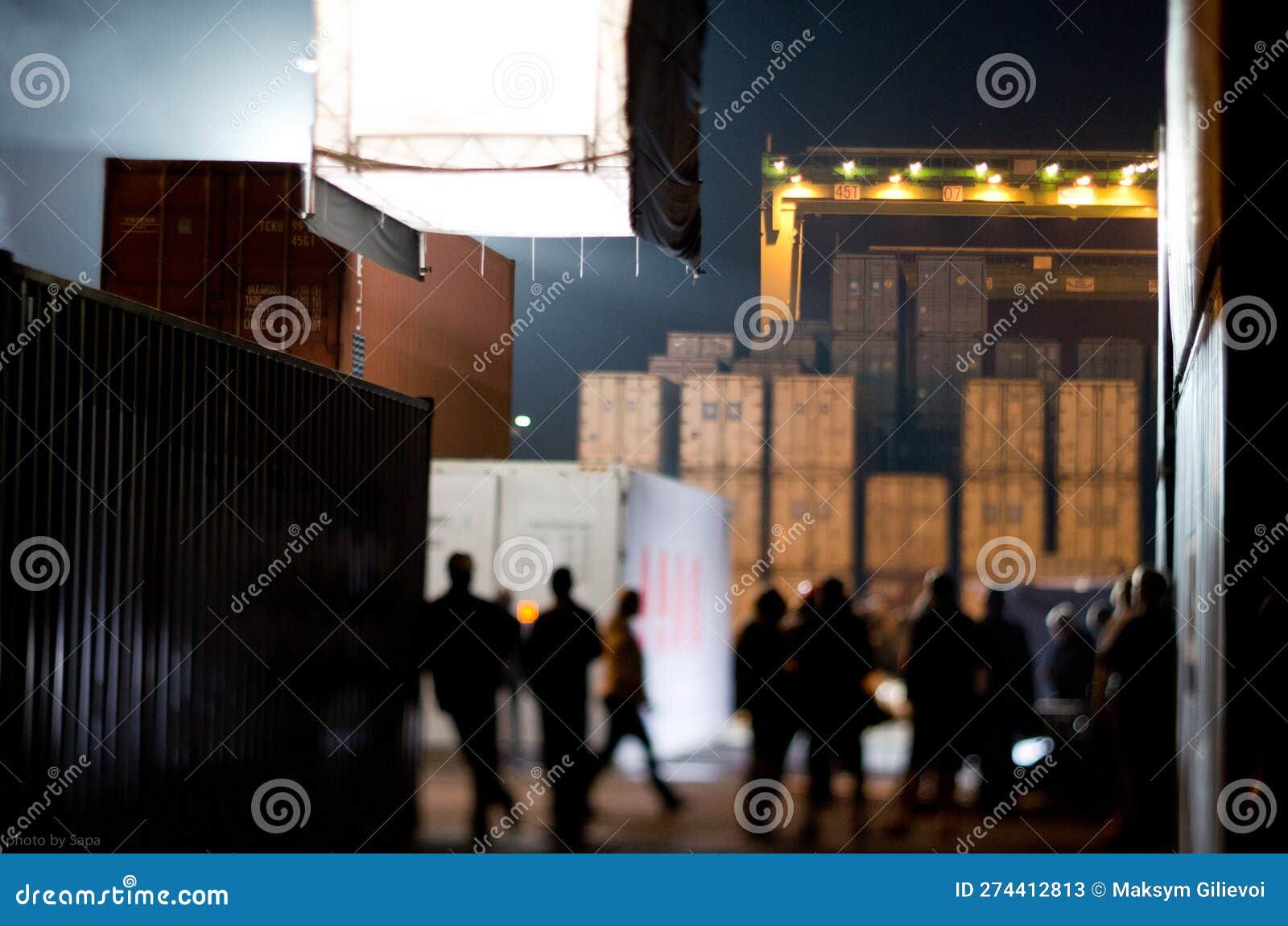 Container Stacker in the Port at Night. Port Work at Night Stock Image ...