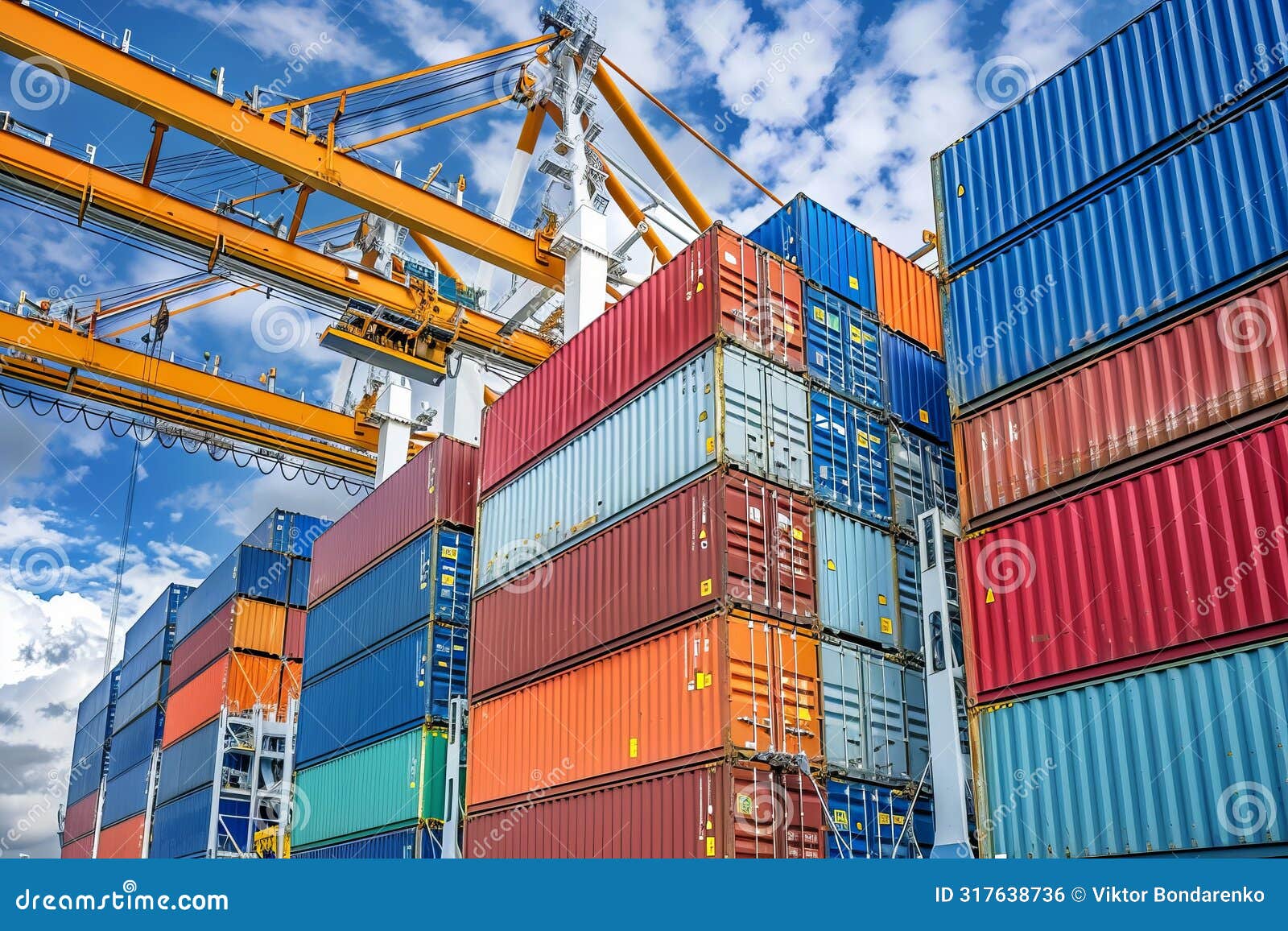 Container Stacks on Board Under Crane Bridge Stock Photo - Image of ...
