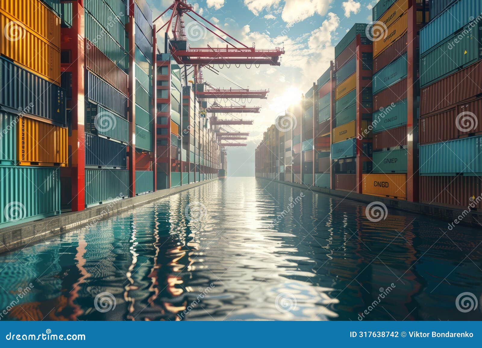 Container Stacks on Board Under Crane Bridge Stock Photo - Image of ...