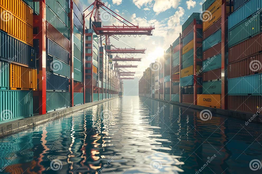 Container Stacks on Board Under Crane Bridge Stock Photo - Image of ...