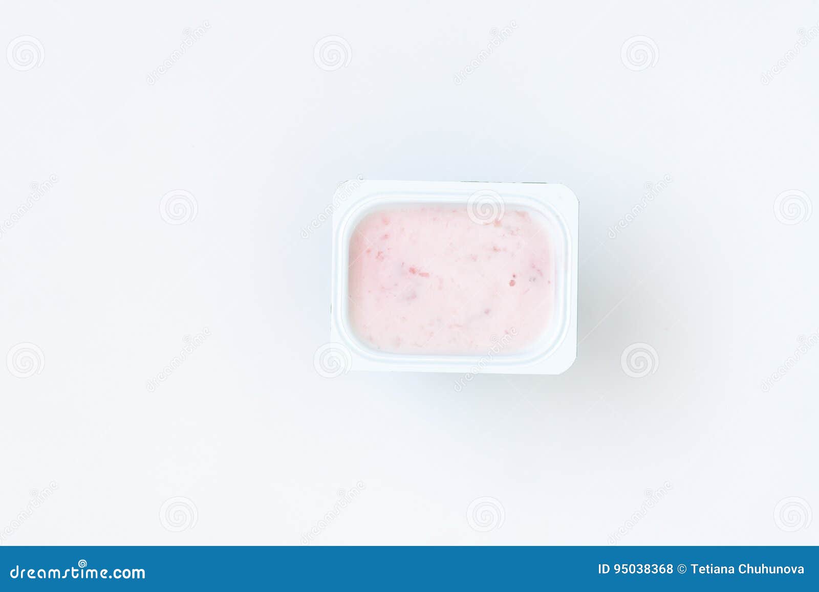 Container with Strawberry Yogurt, Top View, on White Ba Stock Photo ...