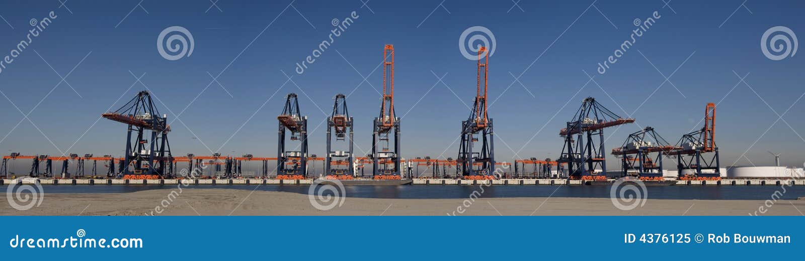 Container Terminal, Container Ship Discharge Cargo At Port. Quay Crane ...