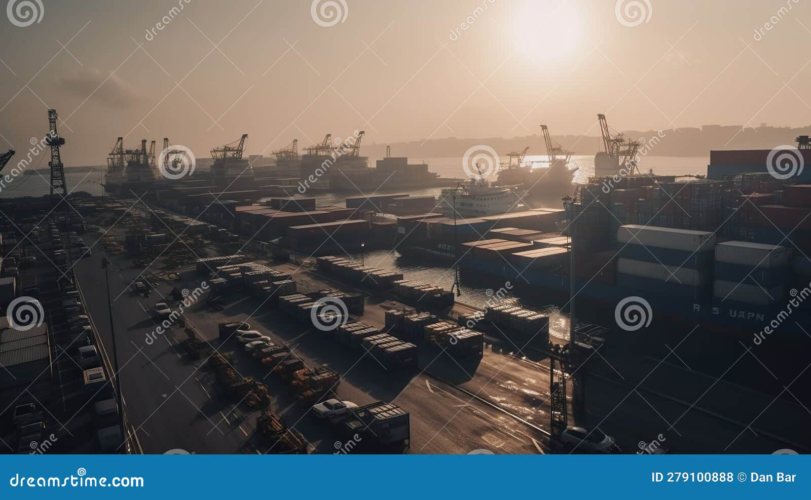 Container Terminal in a Busy Harbor. Generative Ai Stock Illustration ...