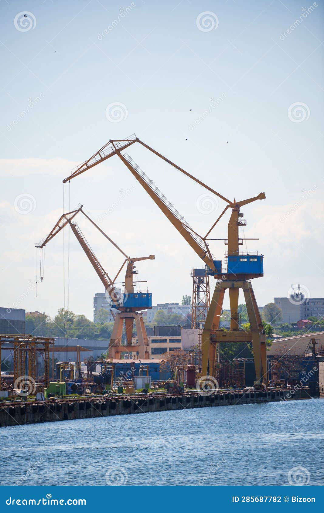 Container Terminal, with Cranes, in a Commercial Port Stock Photo ...