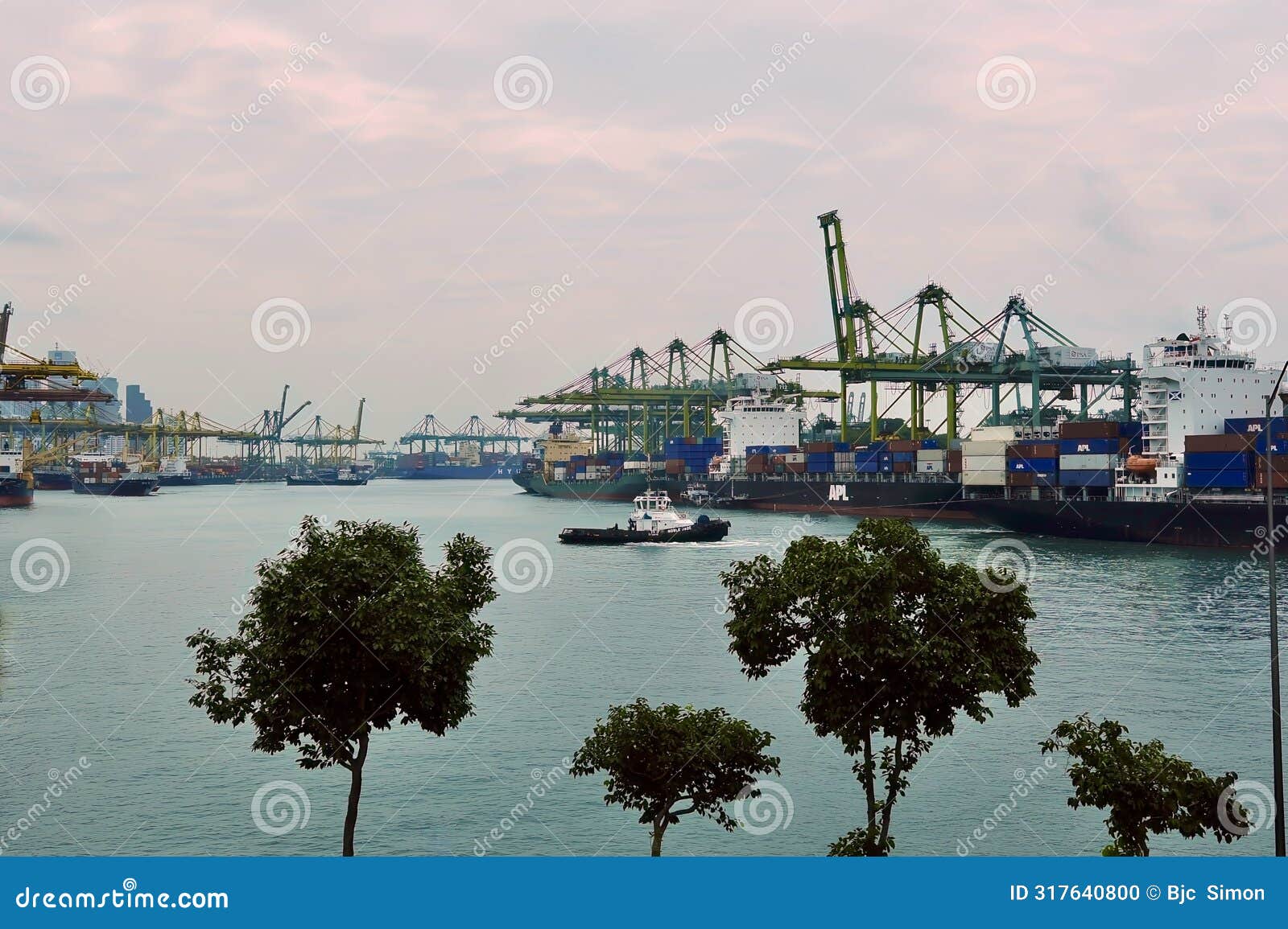 Container Terminal with Cranes Stacked Containers Empty Road Under Overcast Sky Editorial Image ...