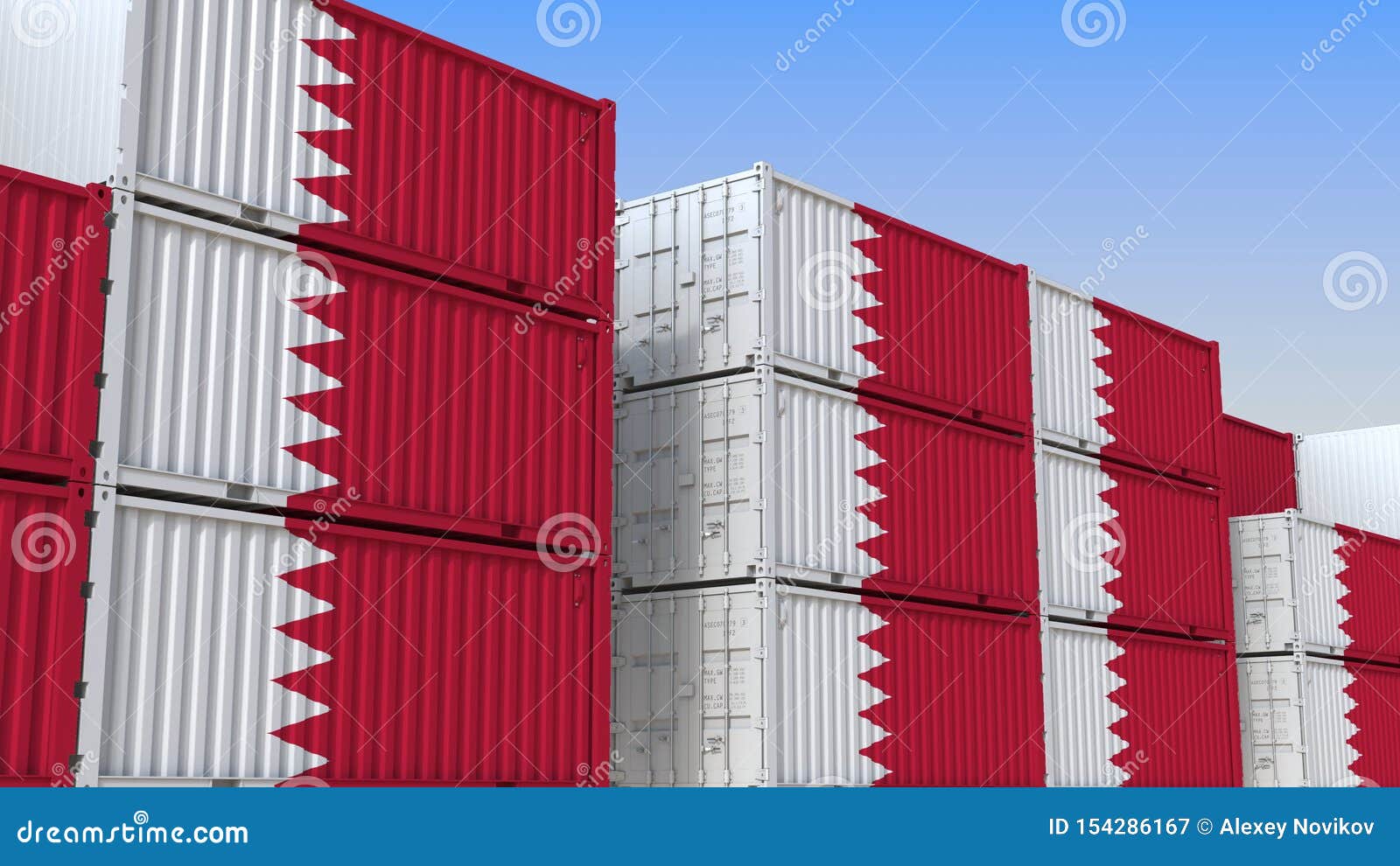 Container Terminal Full of Containers with Flag of Bahrain. Bahraini ...