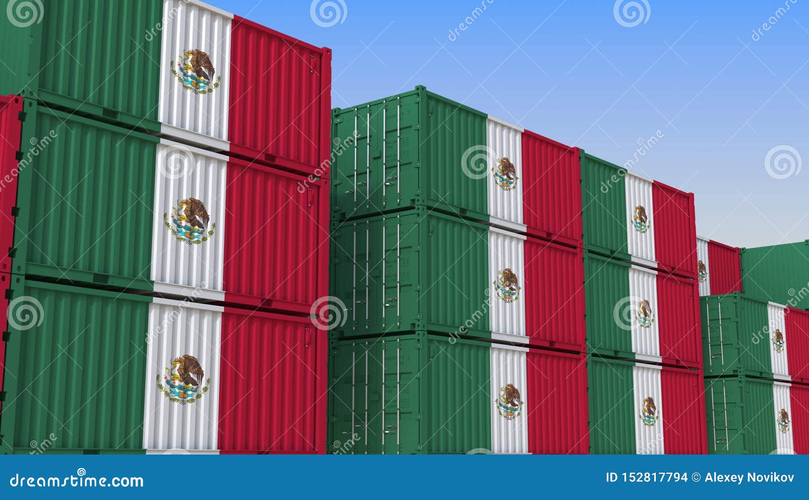 Container Terminal Full of Containers with Flag of Mexico. Mexican ...