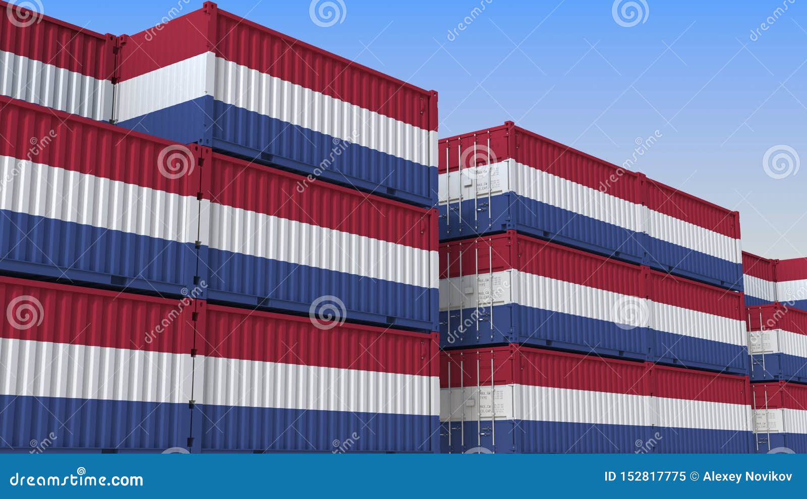 Container Terminal Full of Containers with Flag of the Netherlands ...