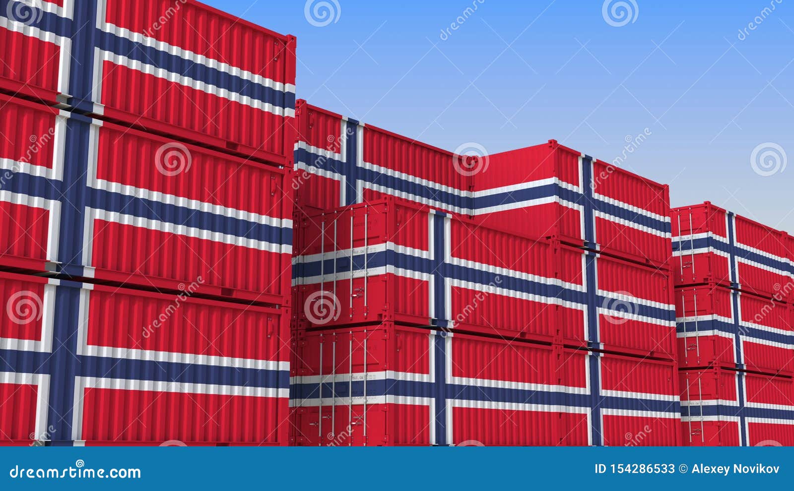 Container Terminal Full of Containers with Flag of Norway. Norwegian ...