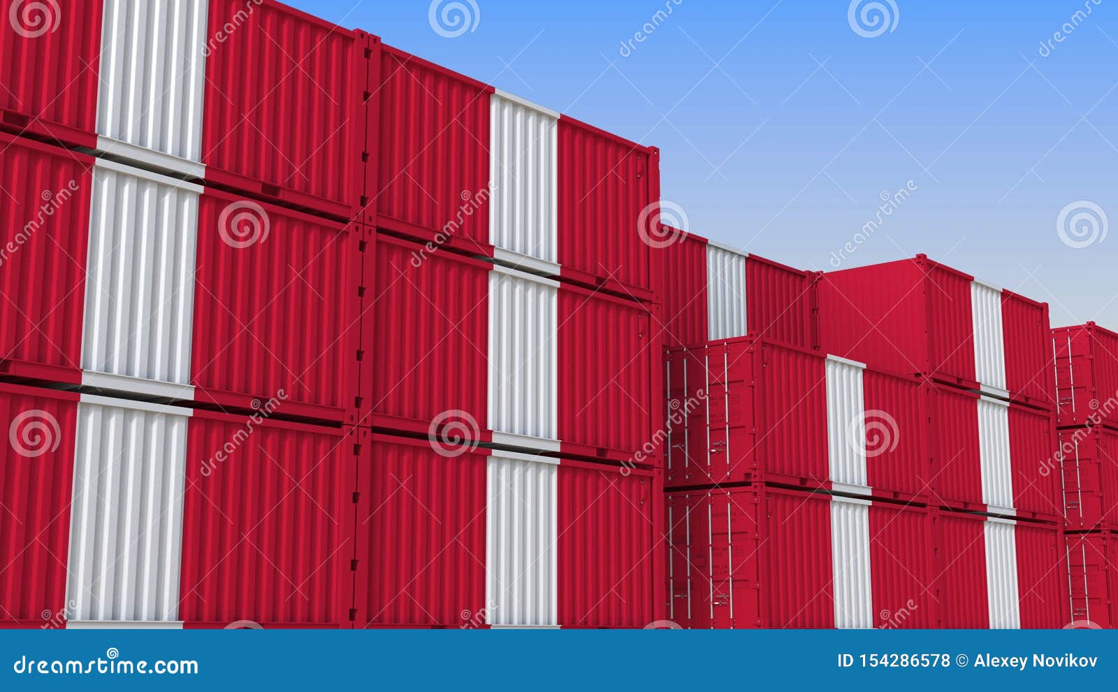 Container Terminal Full of Containers with Flag of Peru. Peruvian ...