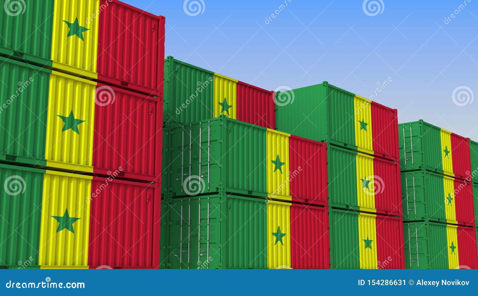 Container Yard Full of Containers with Flag of Senegal. Senegalese ...