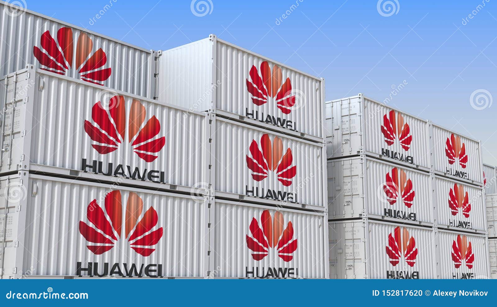 Container Yard Full of Containers with Logo of Huawei. Export or Import ...