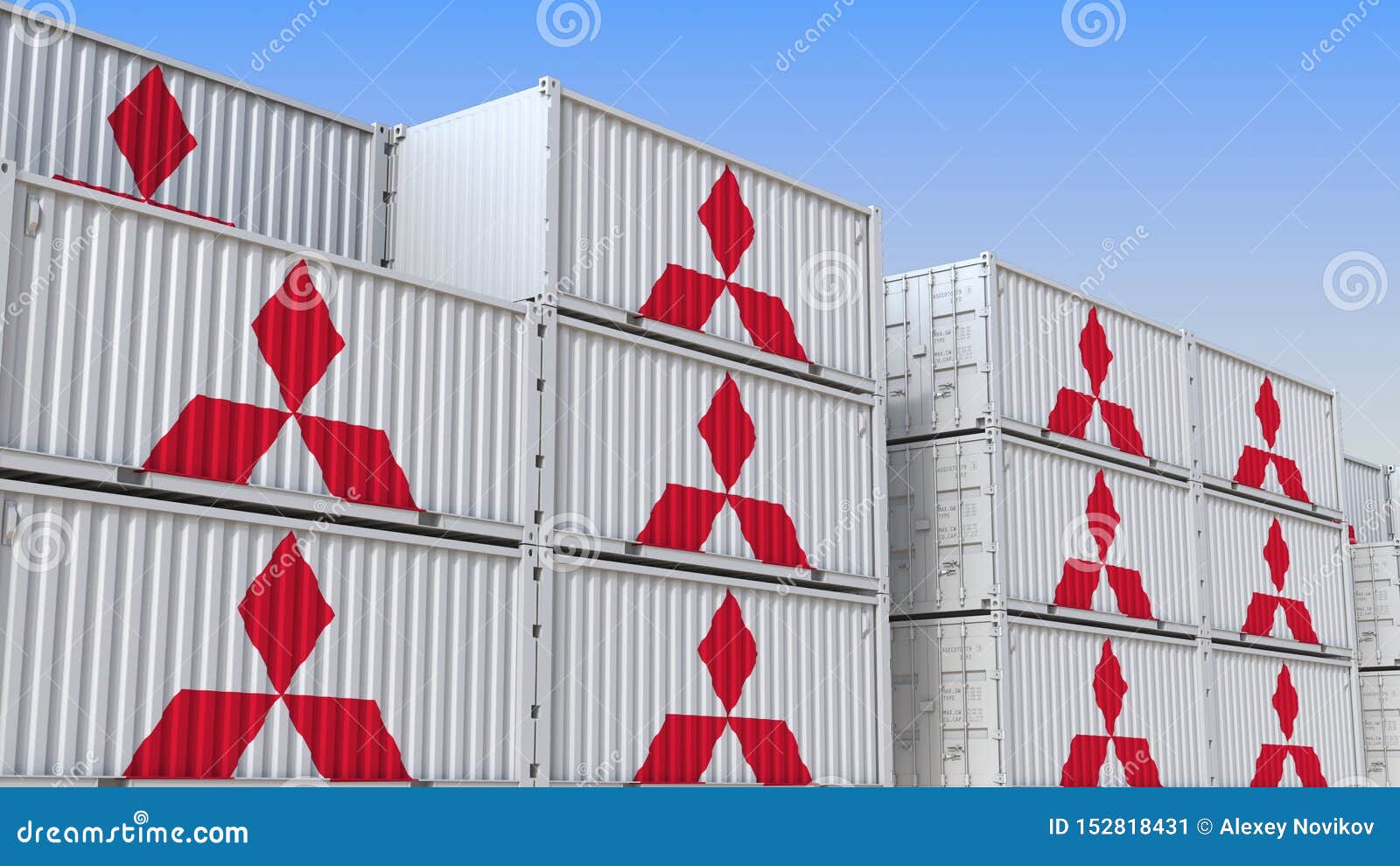 Container Yard Full of Containers with Logo of Mitsubishi. Shipment ...