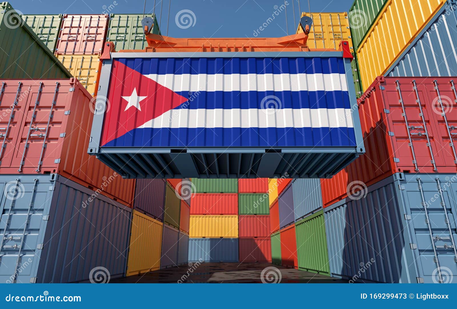 Container Terminal - Freight Container with Cuba Flag. Stock ...