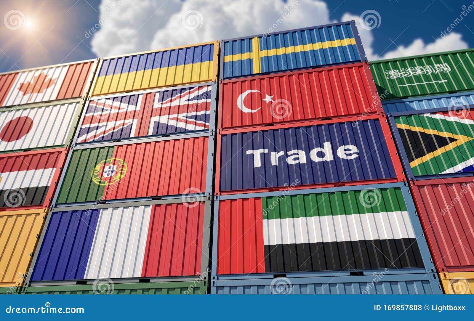 Container Terminal - Freight Container with Different National Flag ...