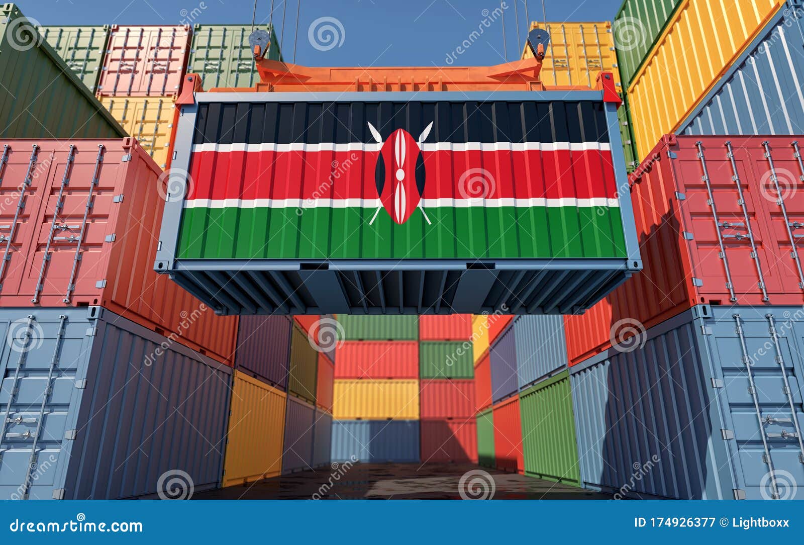 Container Terminal - Freight Container with Kenya Flag. Stock ...