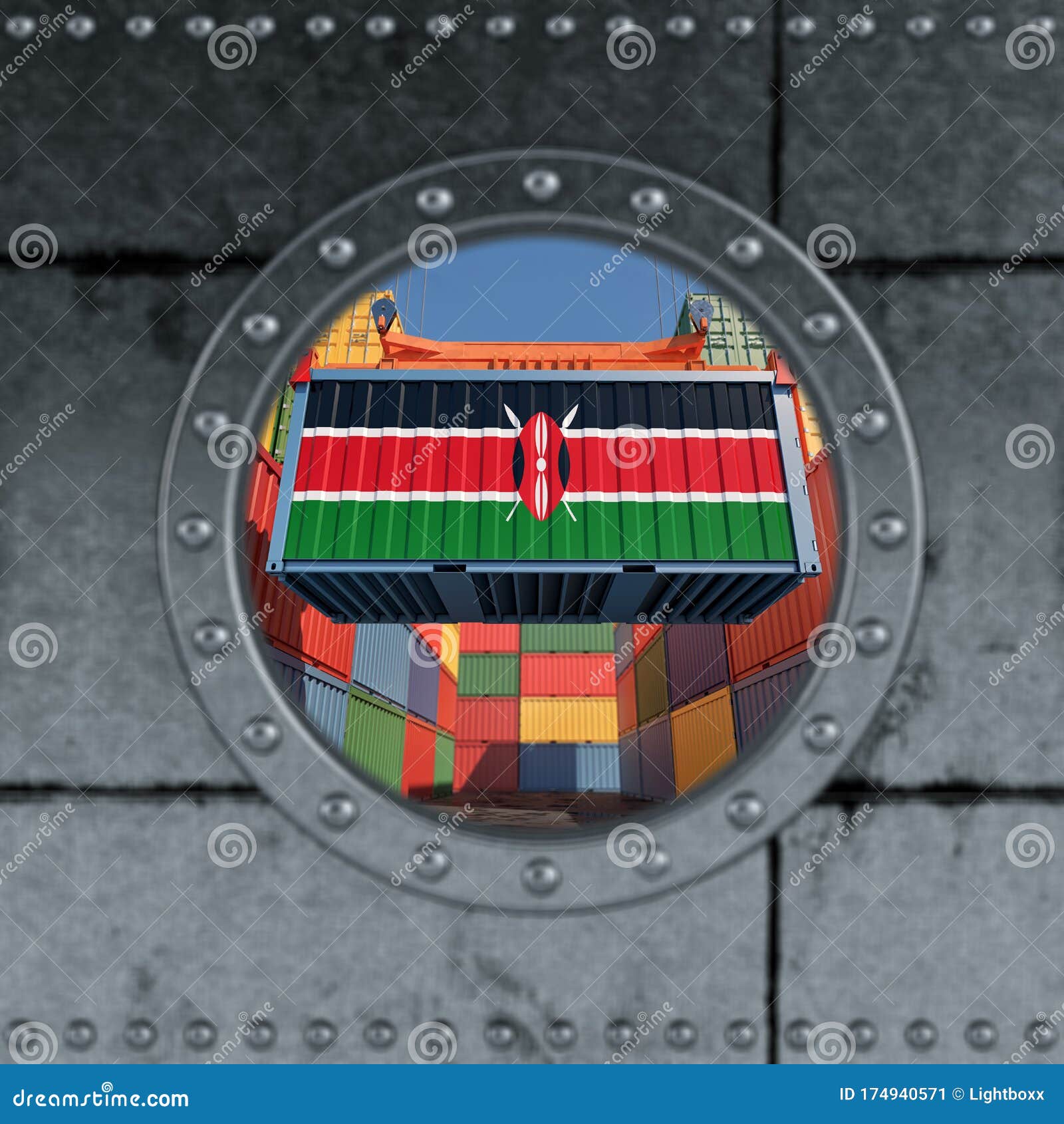 Container Terminal - Freight Container with Kenya Flag. Stock ...