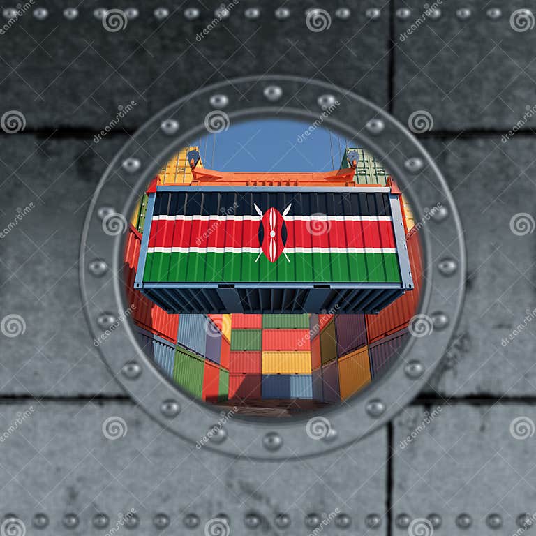 Container Terminal - Freight Container with Kenya Flag. Stock ...