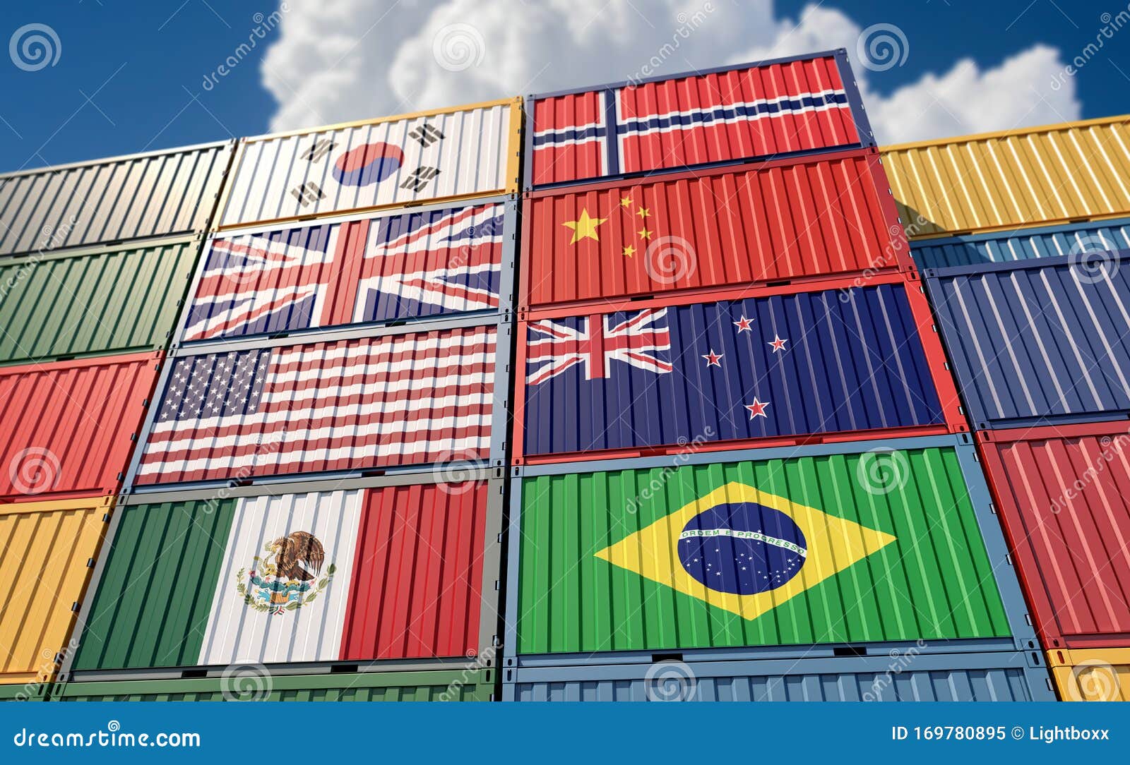 Container Terminal - Freight Container with Different National Flag ...
