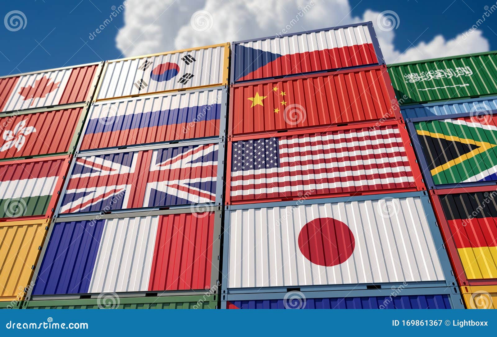 Container Terminal - Freight Container with Different National Flag ...