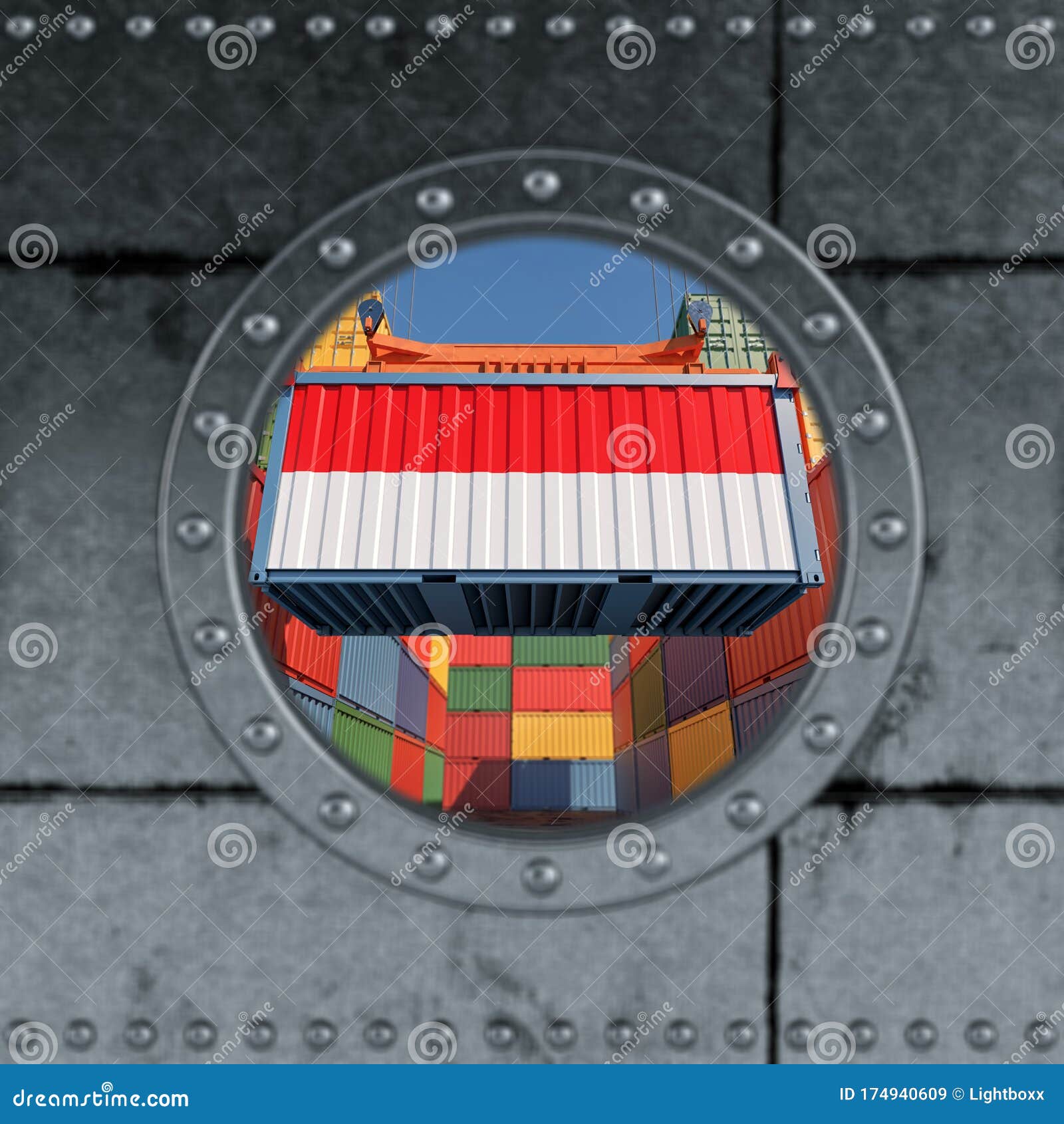 Container Terminal - Freight Container with Indonesia Flag. Stock ...