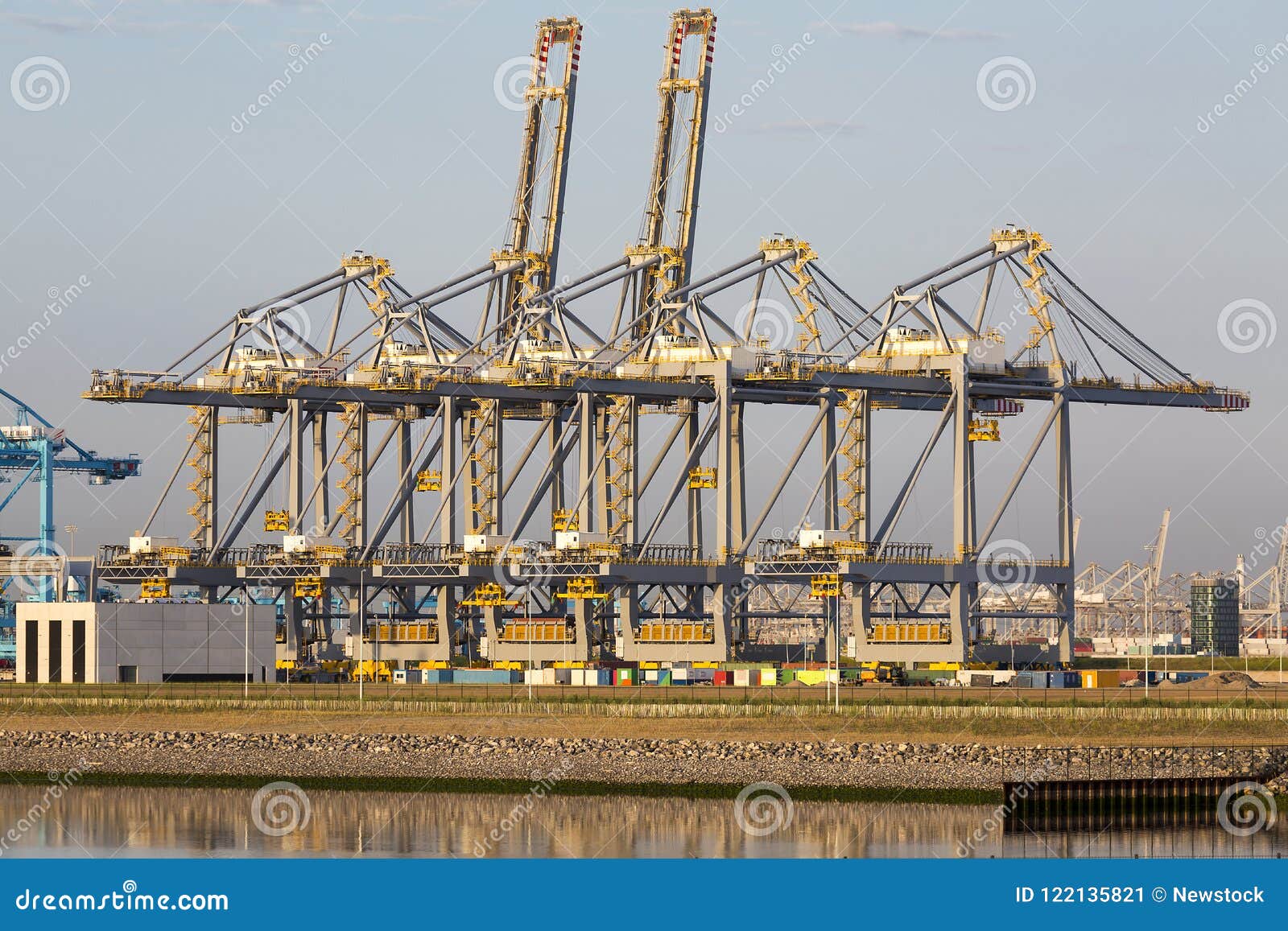 Container Terminal in Harbour at Twilight Stock Image - Image of harbor ...
