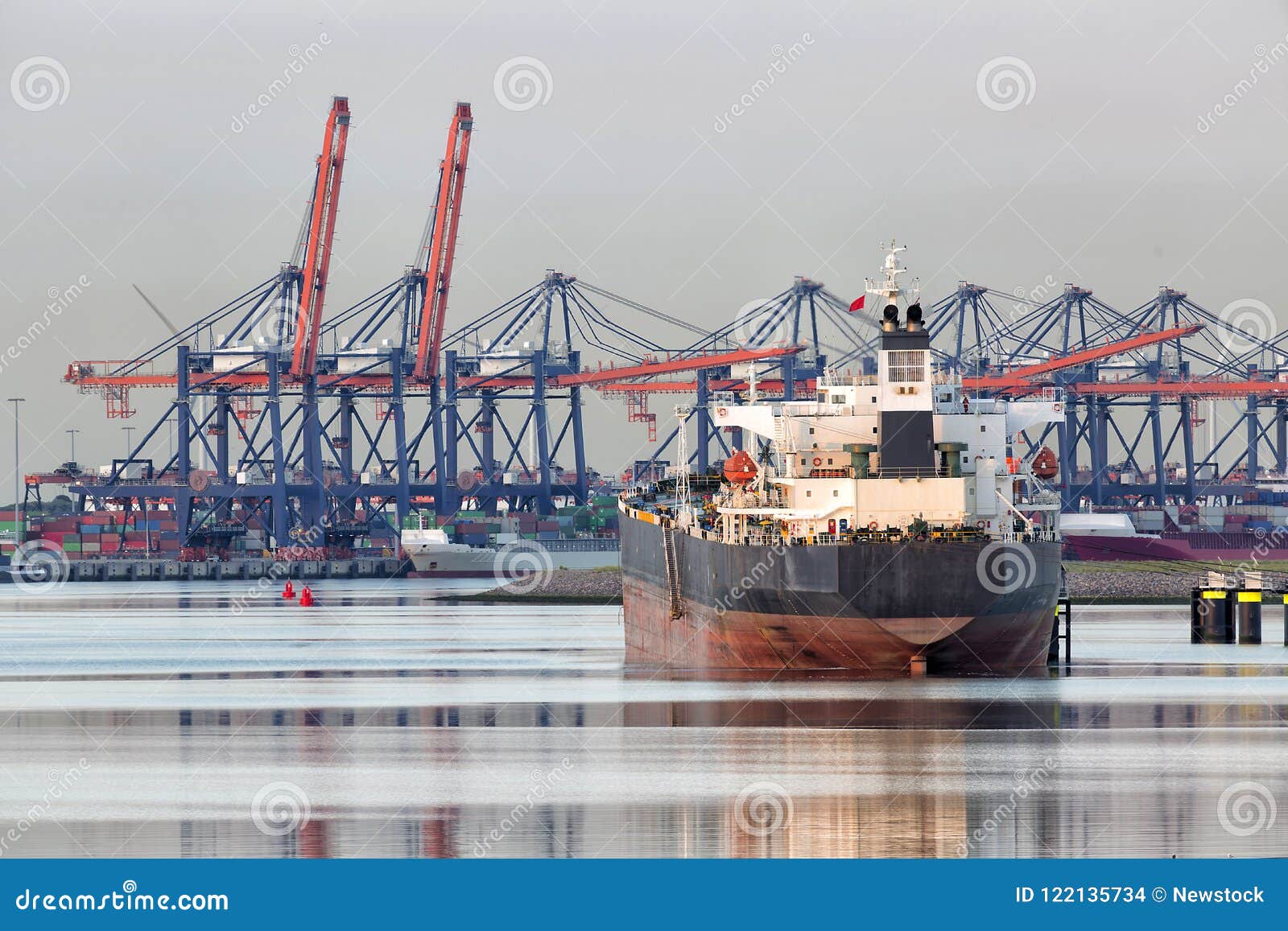 Harbour, Container Terminal in Harbour at Twilight Stock Photo - Image ...