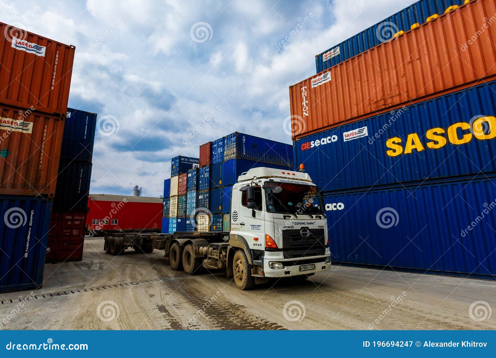 Summer, 2016 - Primorsky Krai, Russia - Container Terminal. a Lorry ...