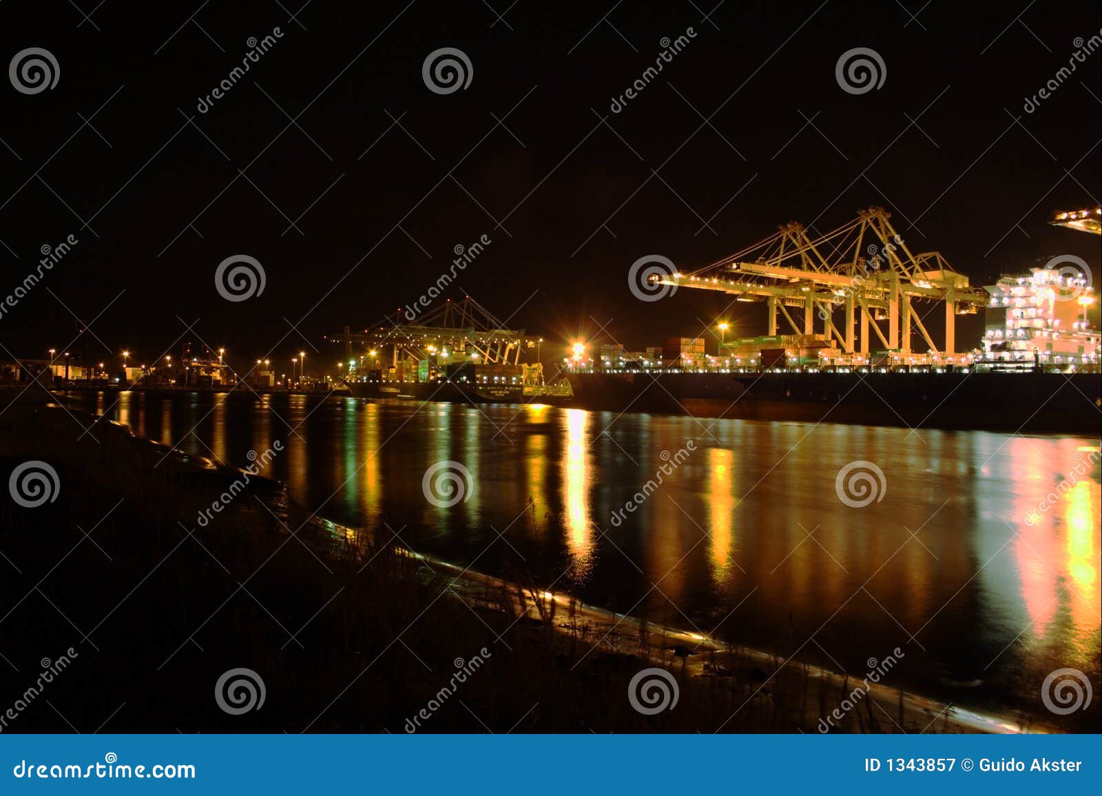 Container Terminal by Night Stock Image - Image of terminal, water: 1343857