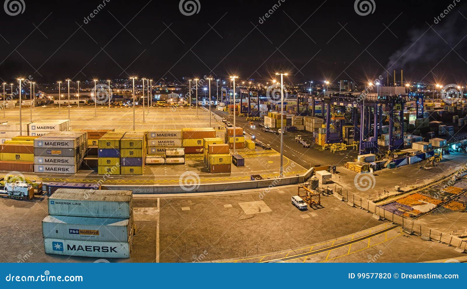 Container Terminal in the Night Editorial Image - Image of harbour ...