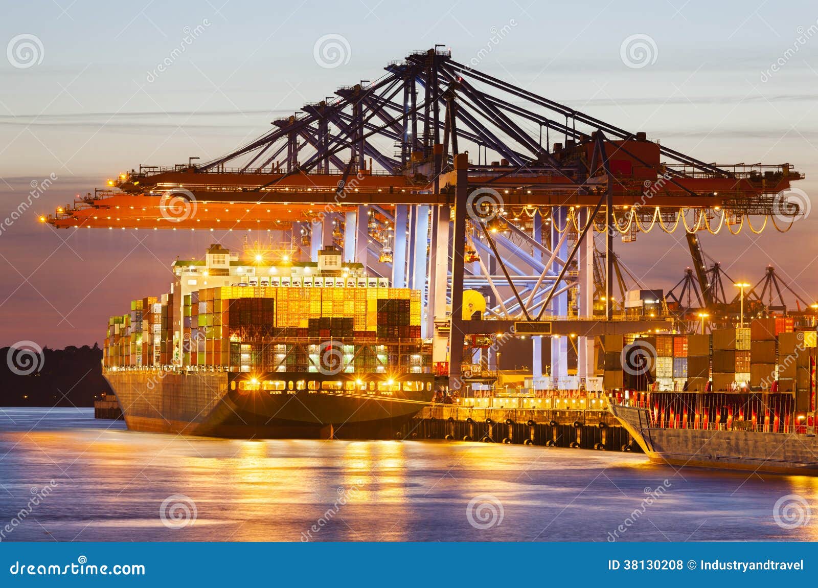 Container Terminal at Night Stock Photo - Image of crane, container ...