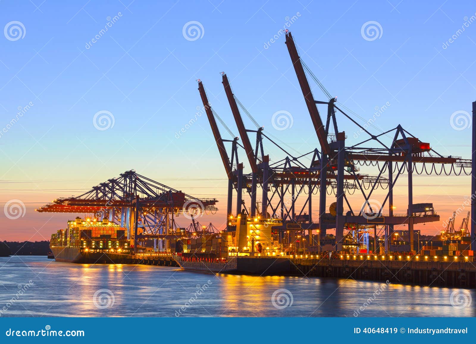 Container Terminal at Night Stock Image - Image of crane, hour: 40648419