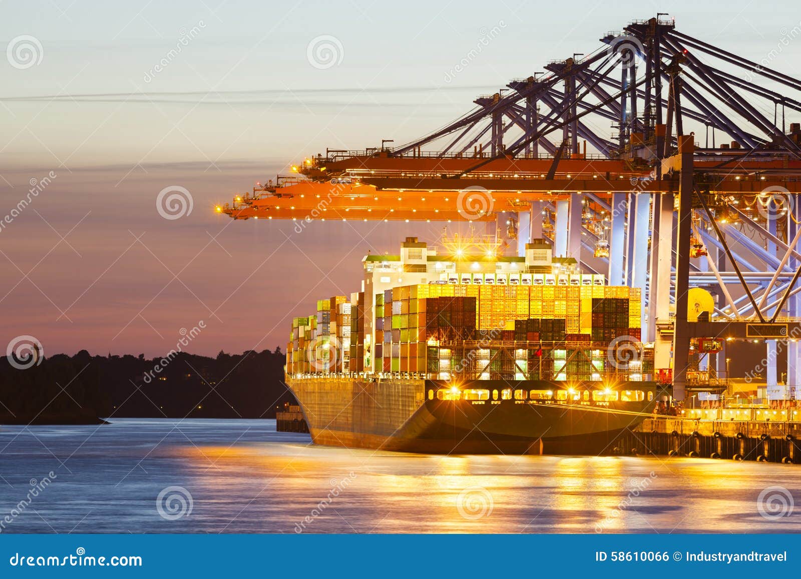 Container Terminal at Night Stock Photo - Image of industrial, elbe ...