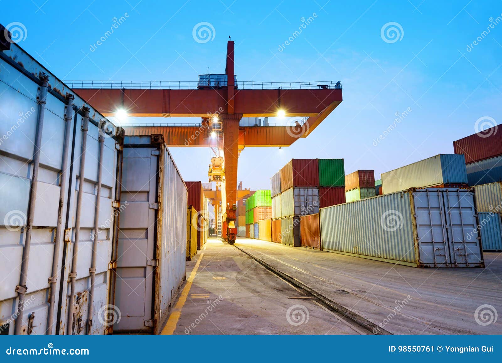 Container Terminal Night View Stock Image - Image of freight, orange ...