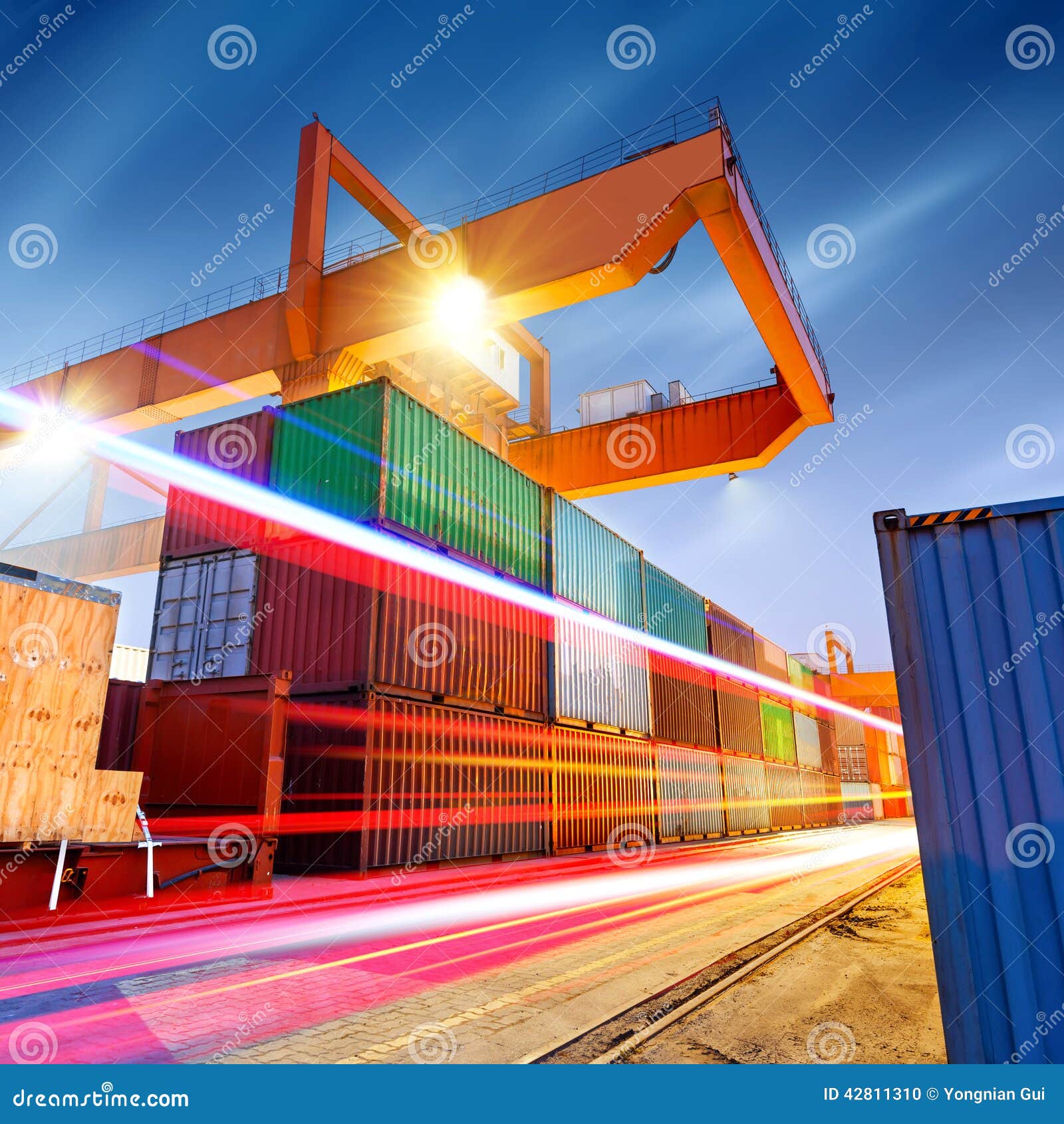 Container Terminal at Night Stock Photo - Image of industry, metal ...