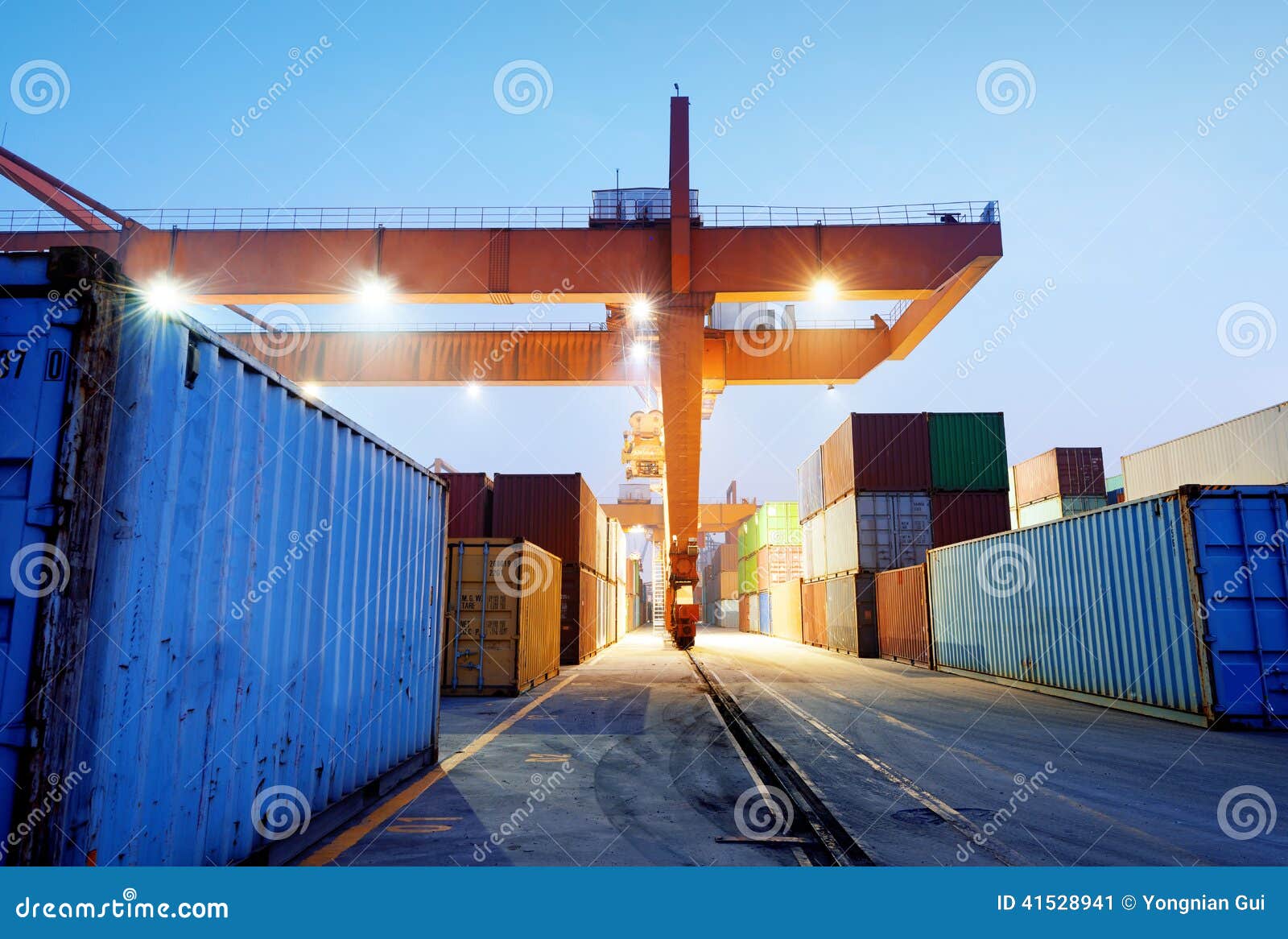 Container Terminal at Night Editorial Photo - Image of industry ...