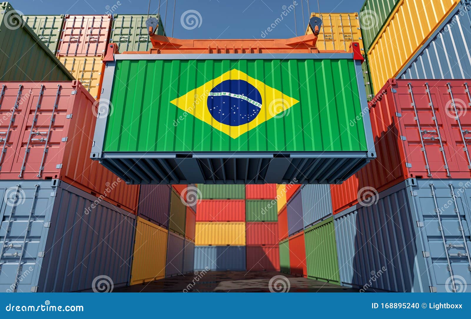 Container Terminal - Shipping Container with Brazil Flag. Stock ...