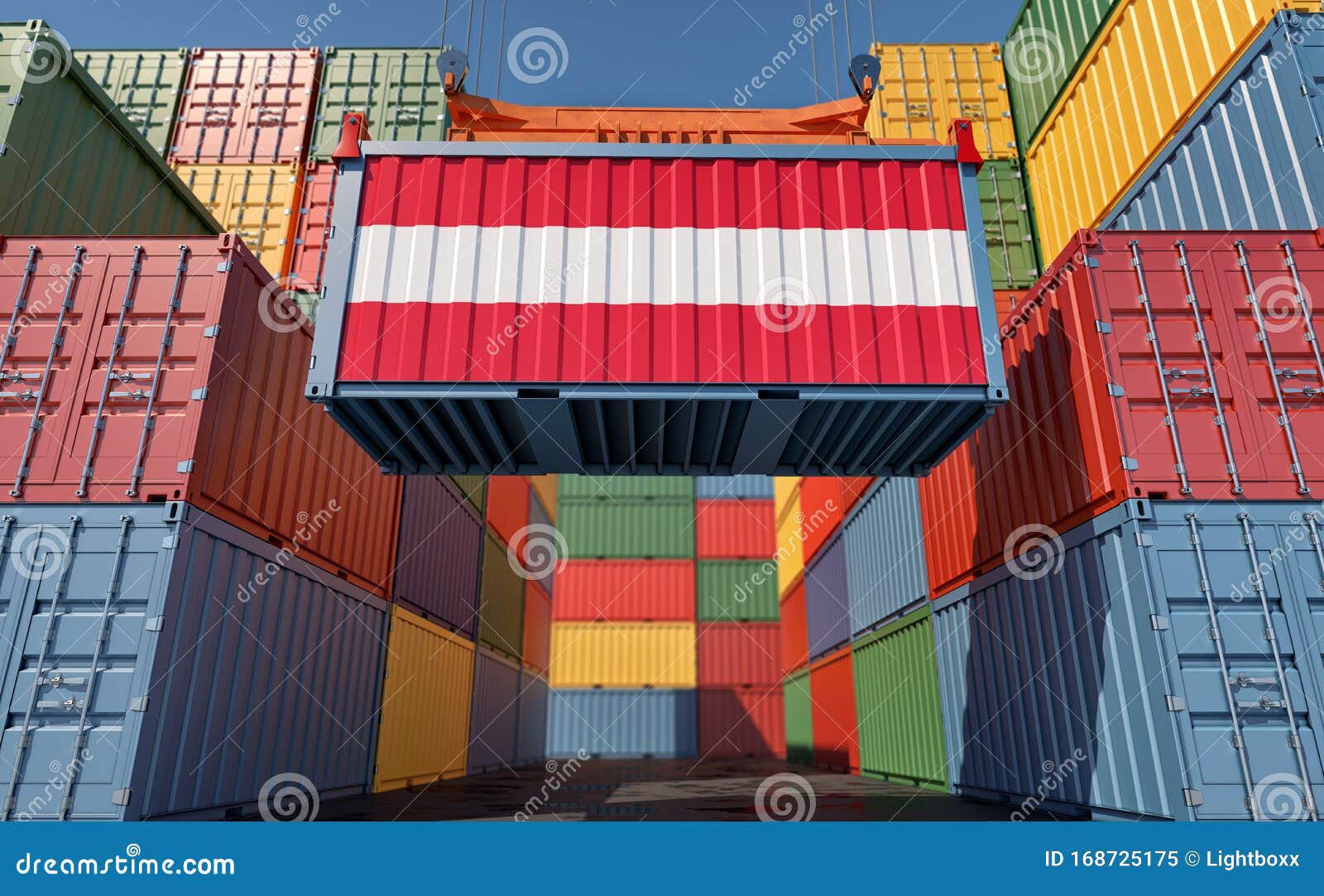 Container Terminal - Shipping Container with Austria Flag. Stock ...