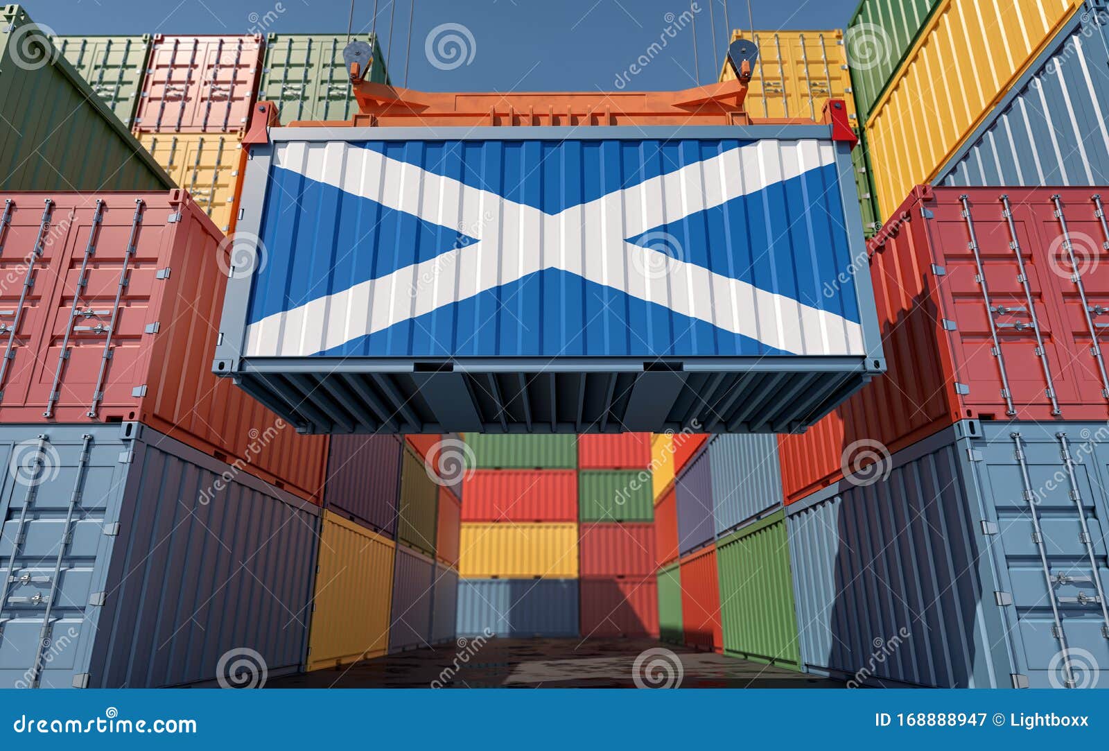 Container Terminal - Shipping Container with Scotland Flag. Stock ...