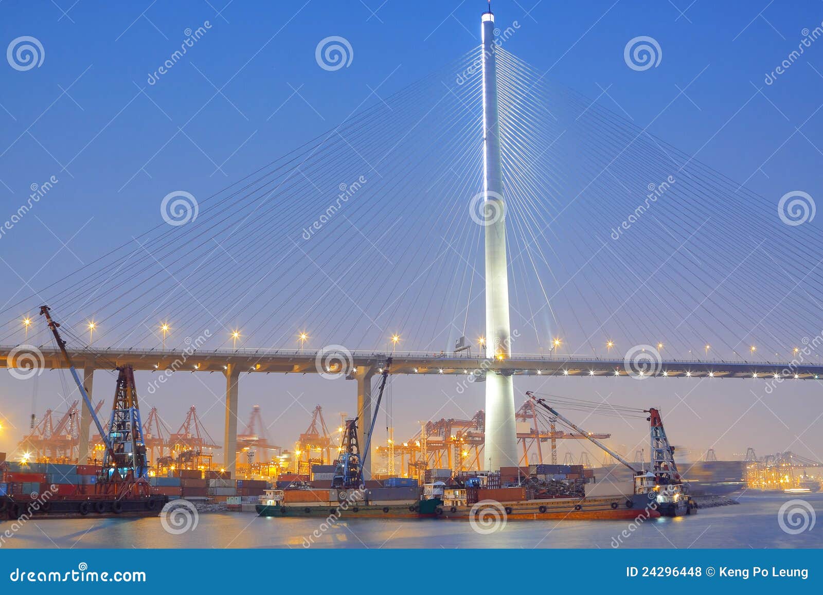 Container Terminal and Stonecutter Bridge Stock Photo - Image of ...