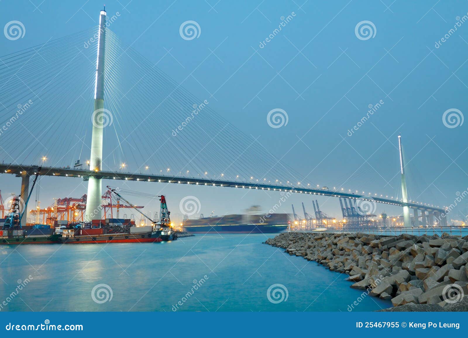 Container Terminal and Stonecutter Bridge Stock Image - Image of ...