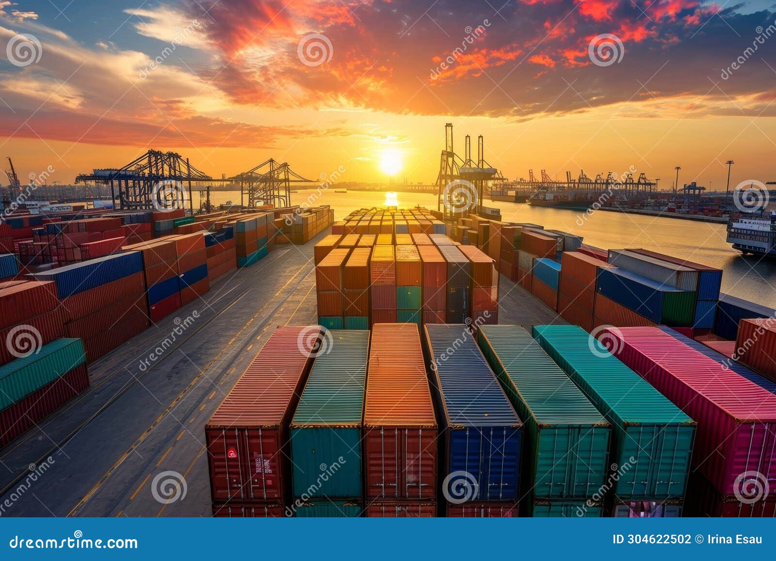 Container Terminal at Sunset. Stock Photo - Image of commerce ...