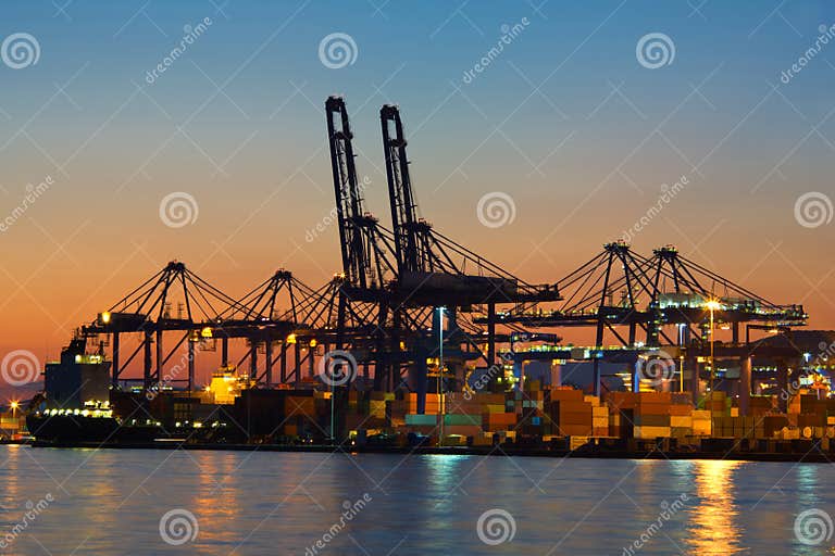 Container terminal stock photo. Image of beacon, evening - 43007742
