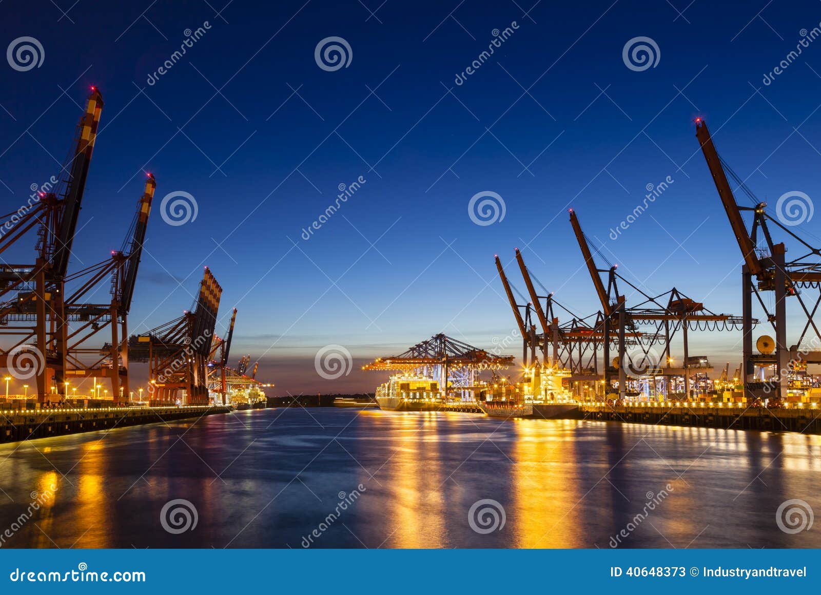 Container Terminals at Night Stock Image - Image of reflection ...