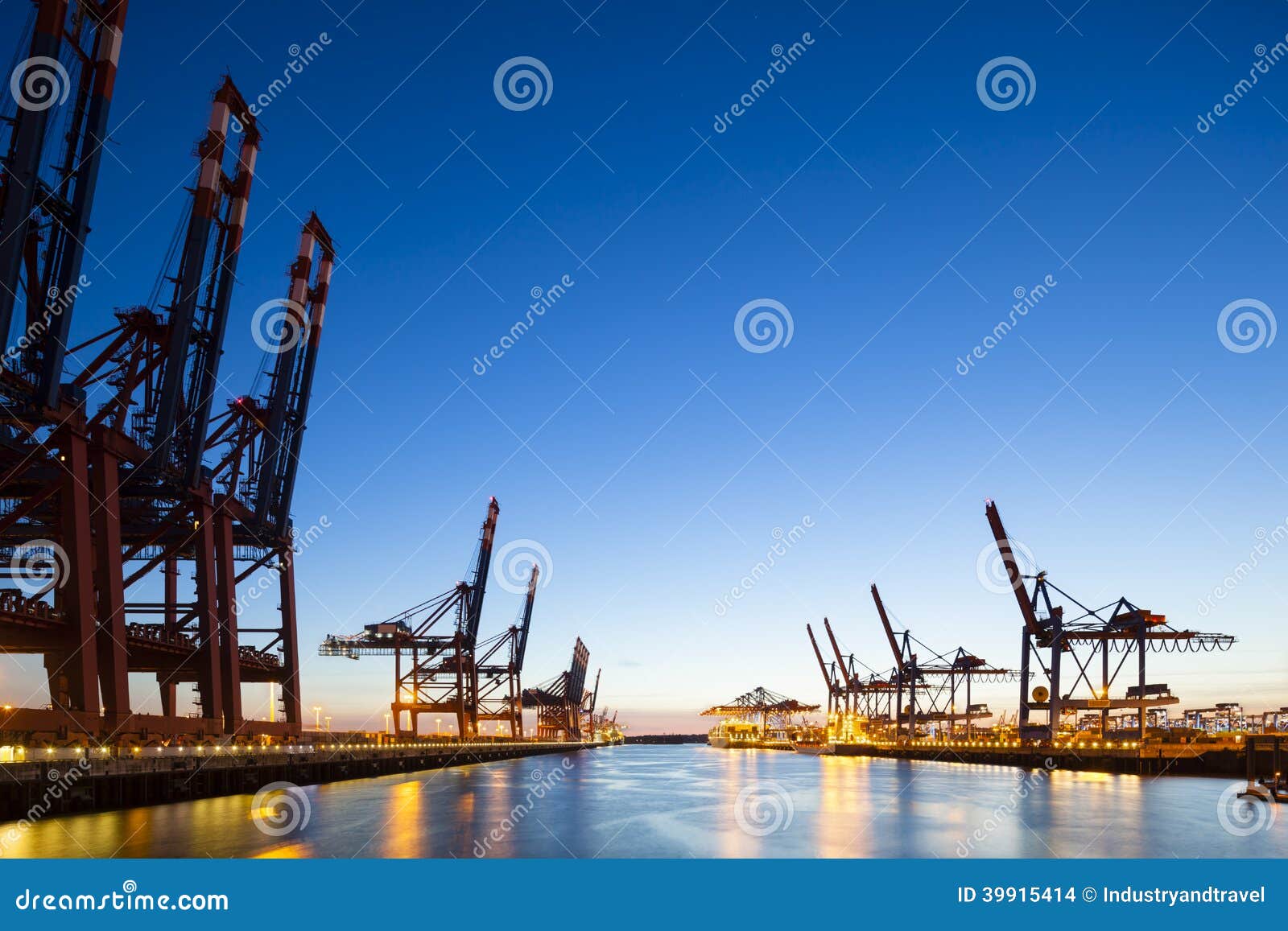 Container Terminals at Night Stock Photo - Image of river, terminal ...