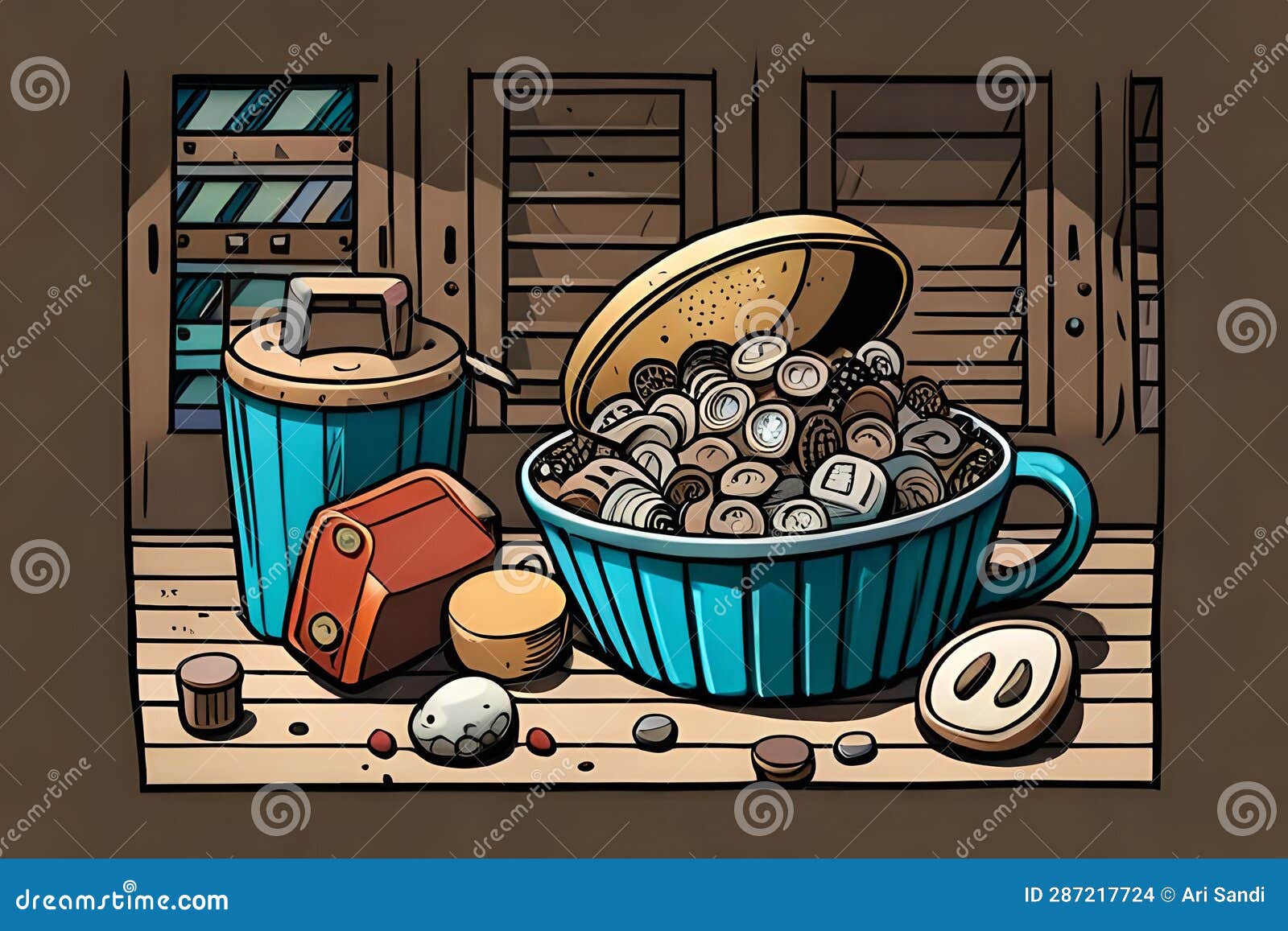 In the Container There are Many Small Cans of Messy Junk on the Kitchen ...