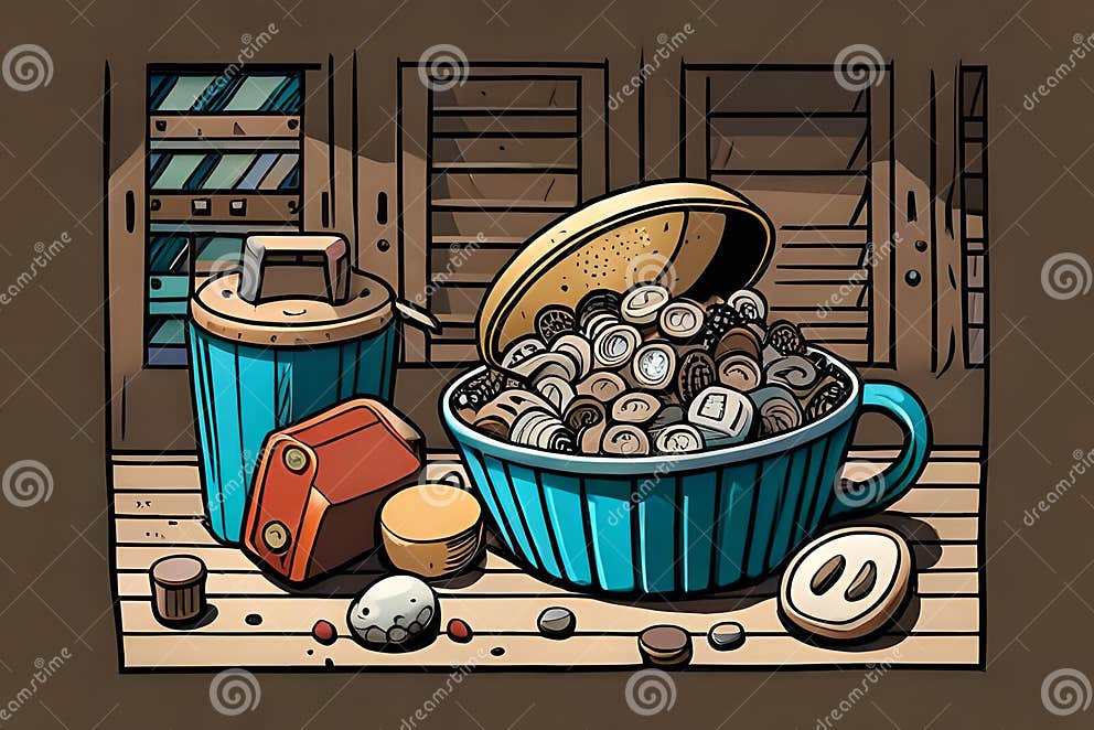 In the Container There are Many Small Cans of Messy Junk on the Kitchen ...